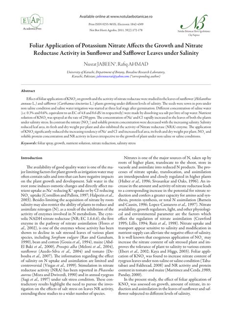 Pdf Foliar Application Of Potassium Nitrate Affects The Growth And Nitrate Reductase Activity