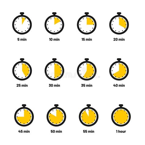 Set Of Timer Clock Faces And Stopwatch Icons The Countdown Timer