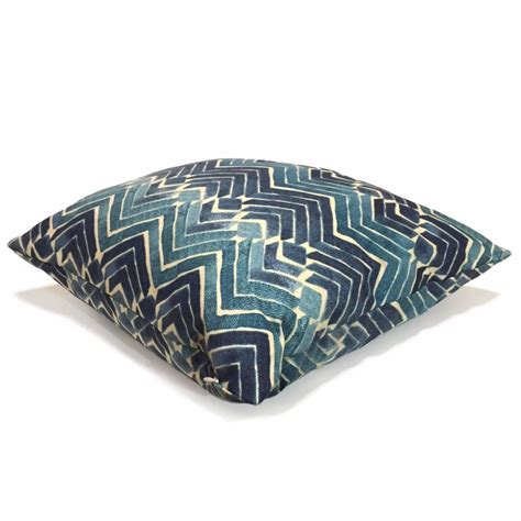Batik Blue Teal Tribal Ikat Chevron Print Pillow Cover Aloriam