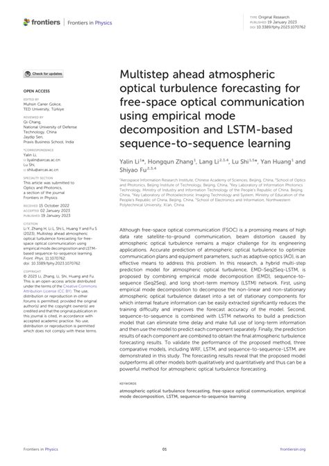 Pdf Multistep Ahead Atmospheric Optical Turbulence Forecasting For Free Space Optical