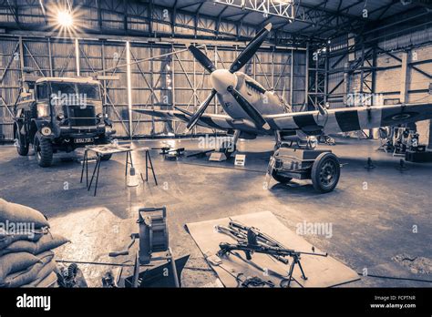 A Recreated Scene From World War Two Of An Active Spitfire Hangar As