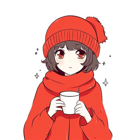 Premium Photo Very Cute Lazy Girl Wearing A Red Muffler
