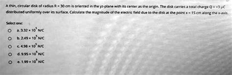 Solved A Thin Circular Disk Of Radius R 30 Cm Is Oriented In The Yz