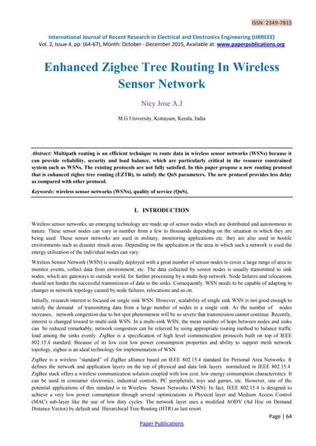 Enhanced Zigbee Tree Routing In Wireless Sensor Network Pdf