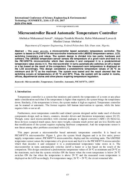 Pdf Microcontroller Based Automatic Temperature Controller