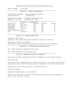 Fillable Online MATERIAL SAFETY DATA SHEET Color Guard Painful Pleasures Fax Email Print