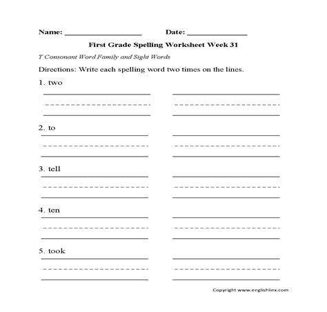 1st Grade Spelling Worksheets Printable Word Lists And Weekly Practice