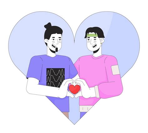 Gay Men Meeting Soulmate 14 February 2d Linear Illustration Concept