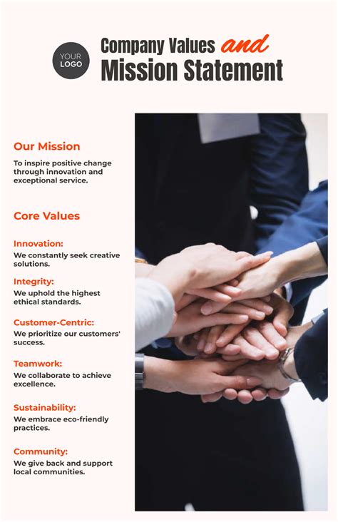 Company Values And Mission Statement Poster Hr Template Edit Online And Download Example