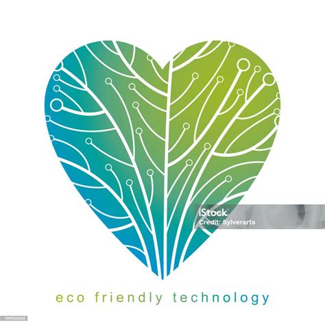 예술 벡터 일러스트 레이 션에 디지털 트리를 사랑 하는 심장의 모양으로 라인 메쉬를 사용 하 여 지점으로 만든 기술과 자연 균형 개념입니다 감정에 대한 스톡 벡터 아트 및