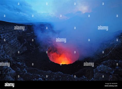 The Masaya Volcano In Nicaragua With An Active Lava Pool After Sunset