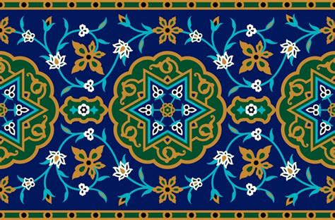 الگوی یکپارچه گل ایرانی طرح سنتی اسلامی اخر سبز به رنگ آبی 1485786