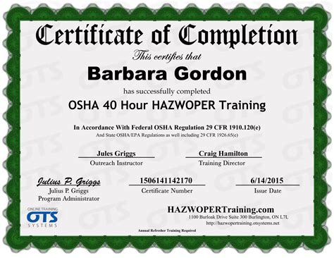 40 Hour Hazwoper Training Certificate Pdf