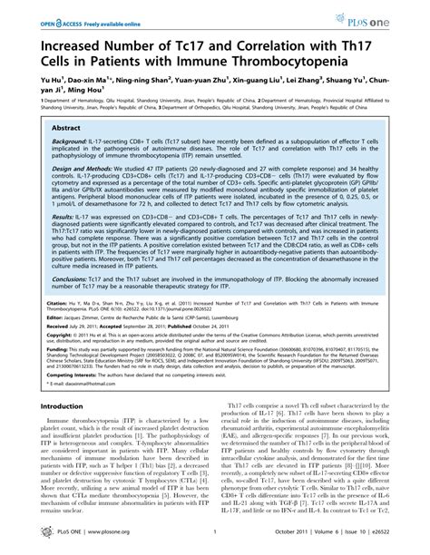 Pdf Increased Number Of Tc17 And Correlation With Th17 Cells In Patients With Immune