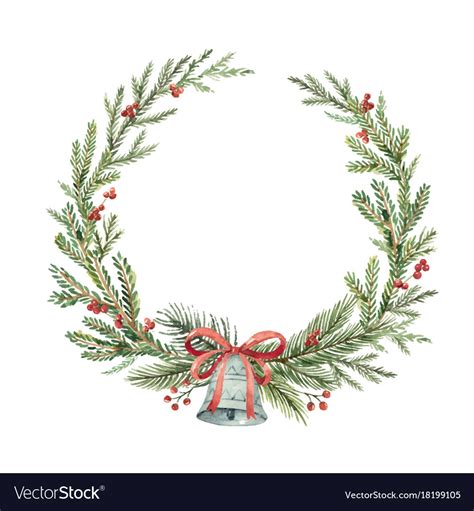 Watercolor Christmas Wreath With Bell Royalty Free Vector