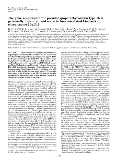 Pdf The Gene Responsible For Pseudohypoparathyroidism Type Ib Is Paternally Imprinted And Maps