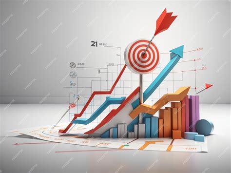 동적 3d 시각화 성장 바 차트 및 선 차트 화살표 황소 전략 프리미엄 사진