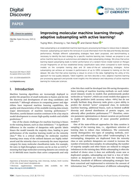 Pdf Improving Molecular Machine Learning Through Adaptive Subsampling With Active Learning