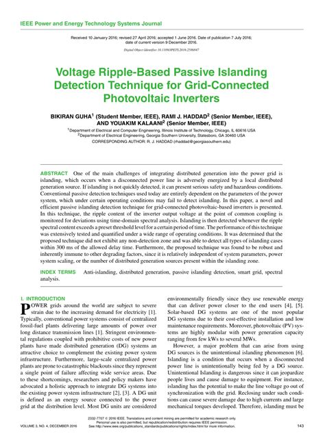 Pdf Voltage Ripple Based Passive Islanding Detection Technique For
