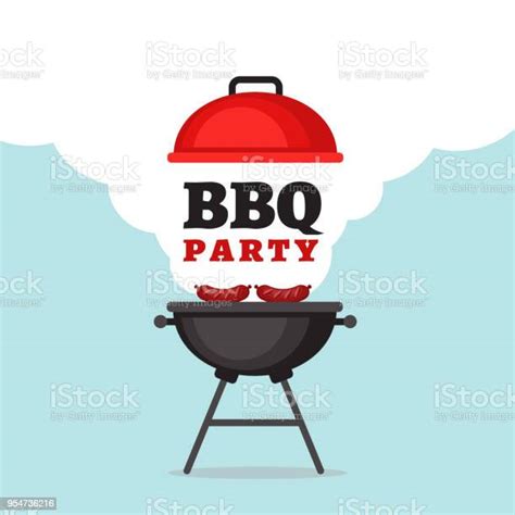 화재와 그릴 바베 큐 파티 배경입니다 바베 큐 포스터입니다 플랫 스타일 벡터 일러스트 레이 션 바베큐그릴에 대한 스톡 벡터 아트