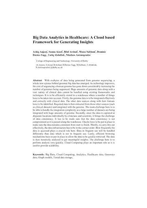 Pdf Big Data Analytics In Healthcare A Cloud Based Framework · Data Integration Is The