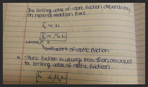 The Limiting Value Of Static Friction Dependianly On Normal Reaction Forc