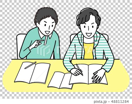 一緒に勉強する二人のイラスト素材 48811284 PIXTA