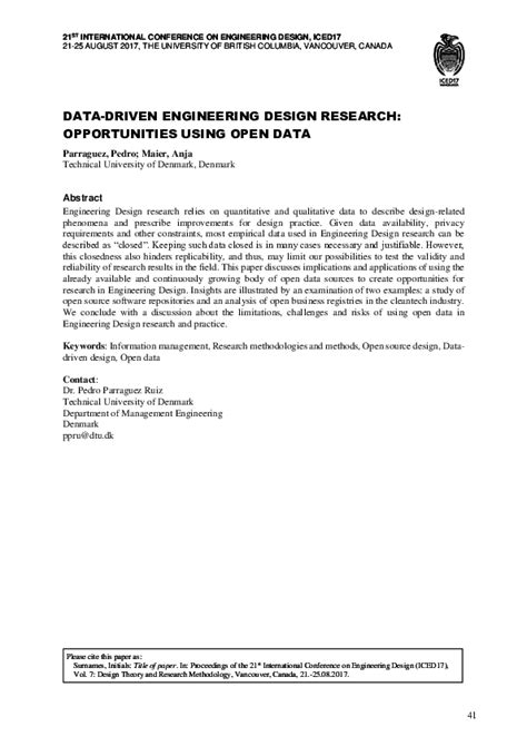 Pdf Data Driven Engineering Design Research Opportunities Using Open