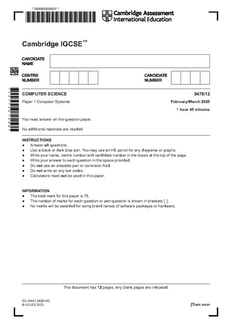 Igcse Computer Science 047812 Paper 1 Computer Systems Exam Prep