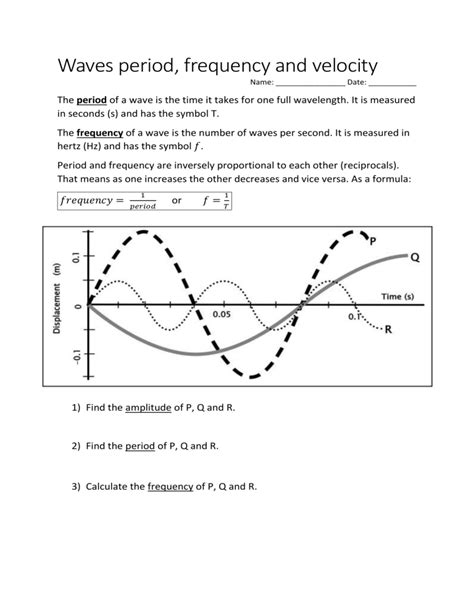 Wave Period Frequency Velocity Worksheet