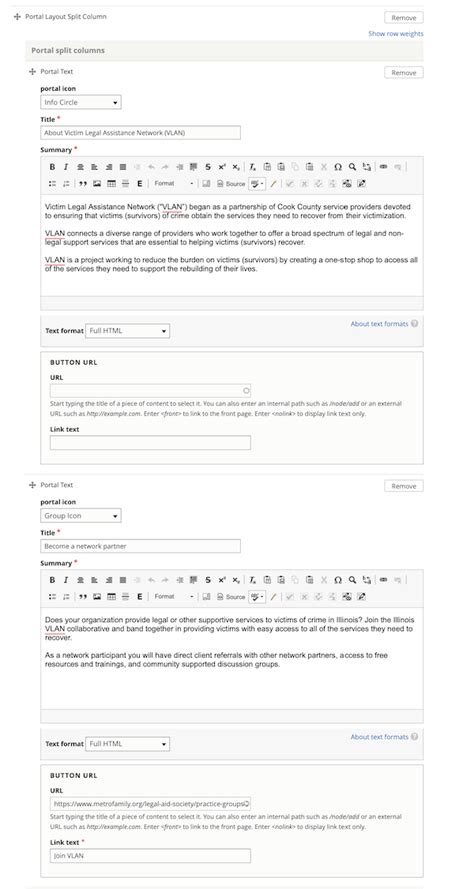 Portal Layout Split Column Layout ILAO Sprint 124a Documentation