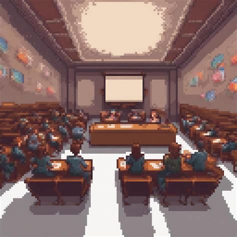 Pixel Art Classroom Scene With Students And Projector Premium Ai