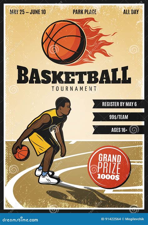 Colored Vintage Basketball Championship Poster Stock Vector Illustration Of Athlete Ball