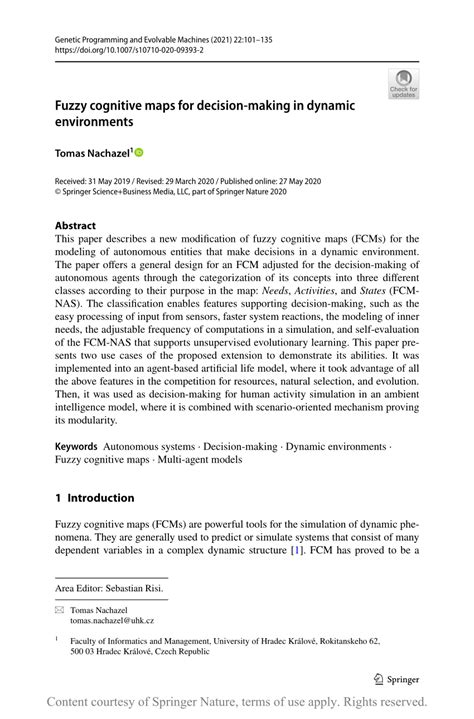 Fuzzy Cognitive Maps For Decision Making In Dynamic Environments Request Pdf