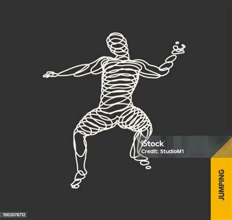 뛰어 오르는 남자 자유 개념입니다 3 차원 벡터 그림입니다 와이어 연결 가상 현실입니다 3차원 형태에 대한 스톡 벡터 아트 및 기타 이미지 Istock