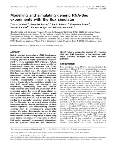 PDF Modeling And Simulating Generic RNA Seq Experiments With The Flux