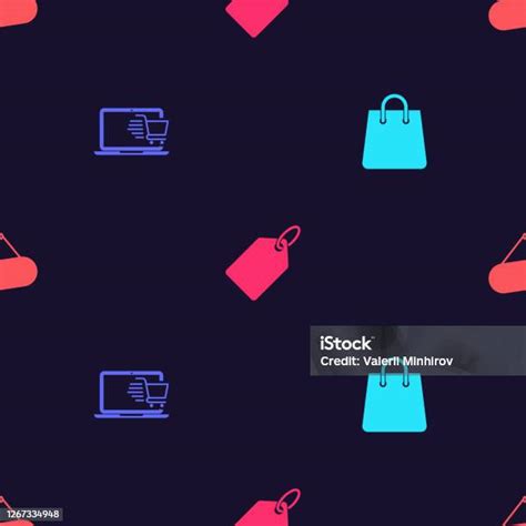 노트북에 핸드백 쇼핑 카트 라벨 템플릿 가격 태그 와 매끄러운 패턴에 매달려 간판을 설정합니다 벡터 0명에 대한 스톡 벡터 아트 및 기타 이미지 Istock