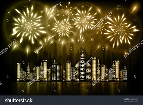 Abstract Illustration Fireworks Exploding Night Sky Stock Vector