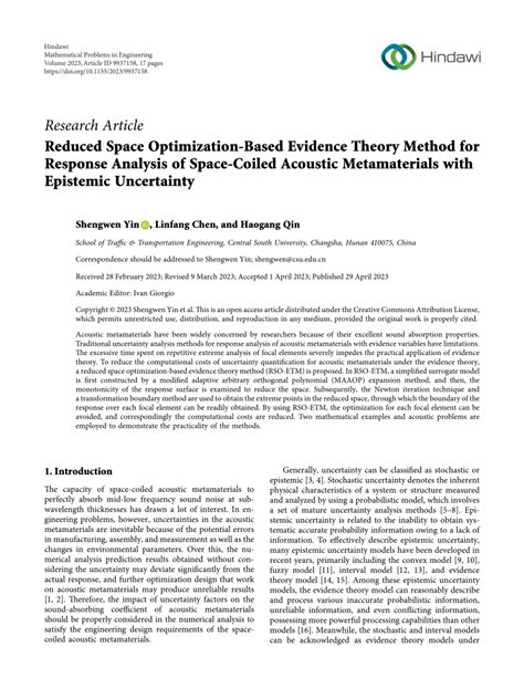 Pdf Reduced Space Optimization Based Evidence Theory Method For