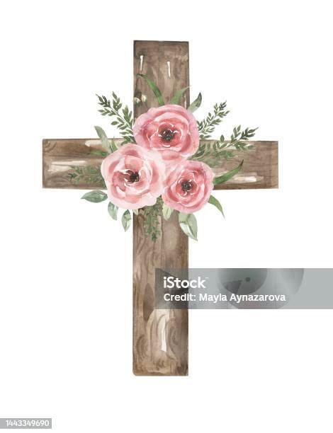 크로스 클립 아트 수채화 기독교 나무 십자가 꽃 꽃다발 세례 십자가 클립 아트 세트 결혼식 초대장 성령 종교 삽화 십자가에 대한 스톡 벡터 아트 및 기타 이미지 Istock