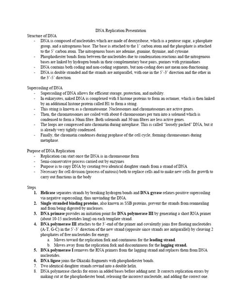 Dna Replication Summary Presentation Pdf Dna Dna Replication