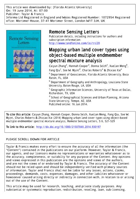 Pdf Mapping Urban Land Cover Types Using Object Based Multiple Endmember Spectral Mixture Analysis