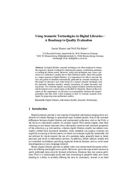 Pdf Using Semantic Technologies In Digital Libraries A Roadmap To Quality Evaluation