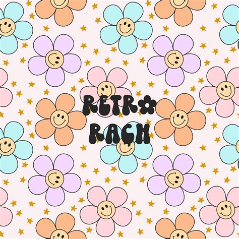 Pastel Seamless Repeating Pattern Retro Smile Face Daisies Fabric Design For Sublimation Etsy