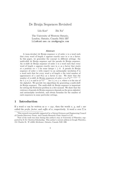 Pdf De Bruijn Sequences Revisited