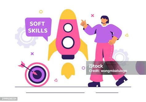 공감 의사 소통 아이디어 개발 팀워크 및 전문적인 성장과 같은 소프트 스킬을 보여주는 사무원의 벡터 일러스트 레이 션 개발에 대한 스톡 벡터 아트 및 기타 이미지 Istock