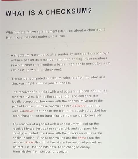 Solved WHAT IS A CHECKSUM Which Of The Following Statements Chegg Com