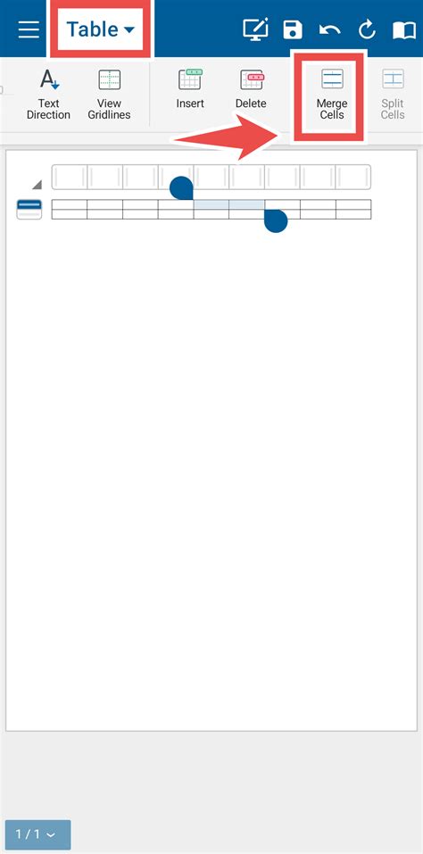 merge or split table cells in mobidocs mobisystems
