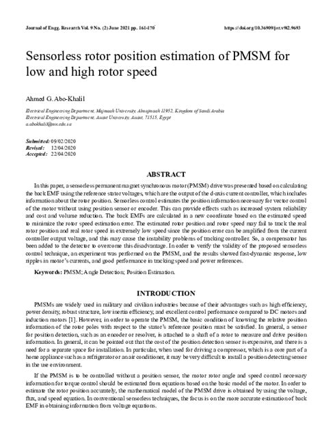 Pdf Sensorless Rotor Position Estimation Of Pmsm For Low And High Rotor Speed