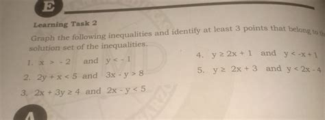 solved e learning task 2 graph the following inequalities and identify
